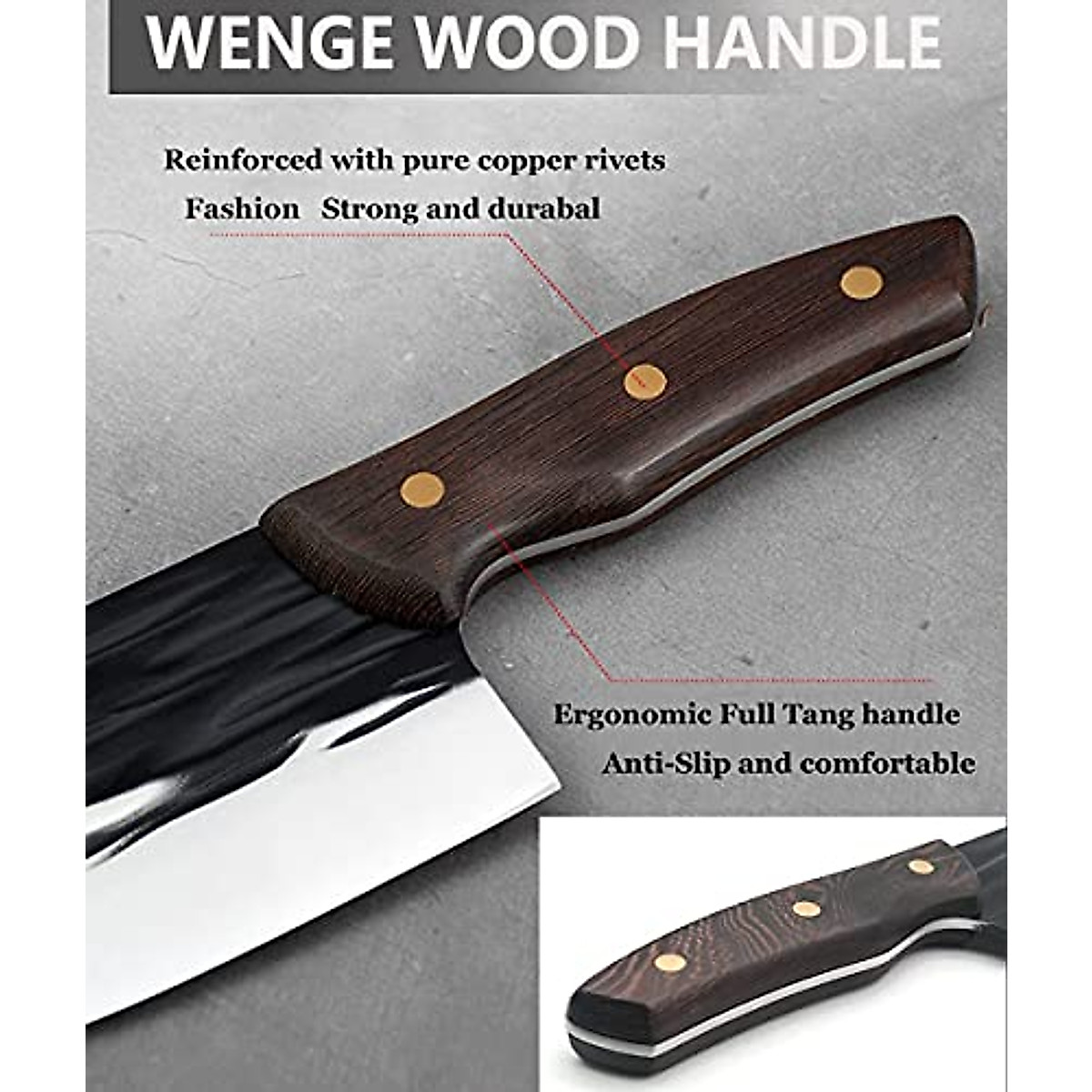 Kitory Forged Cleaver, Chopping Knife, Vegetable and meat Chopper, Kitchen Serbian Chef's Knife, Full Tang High Carbon Steel Blade Wooden Handle