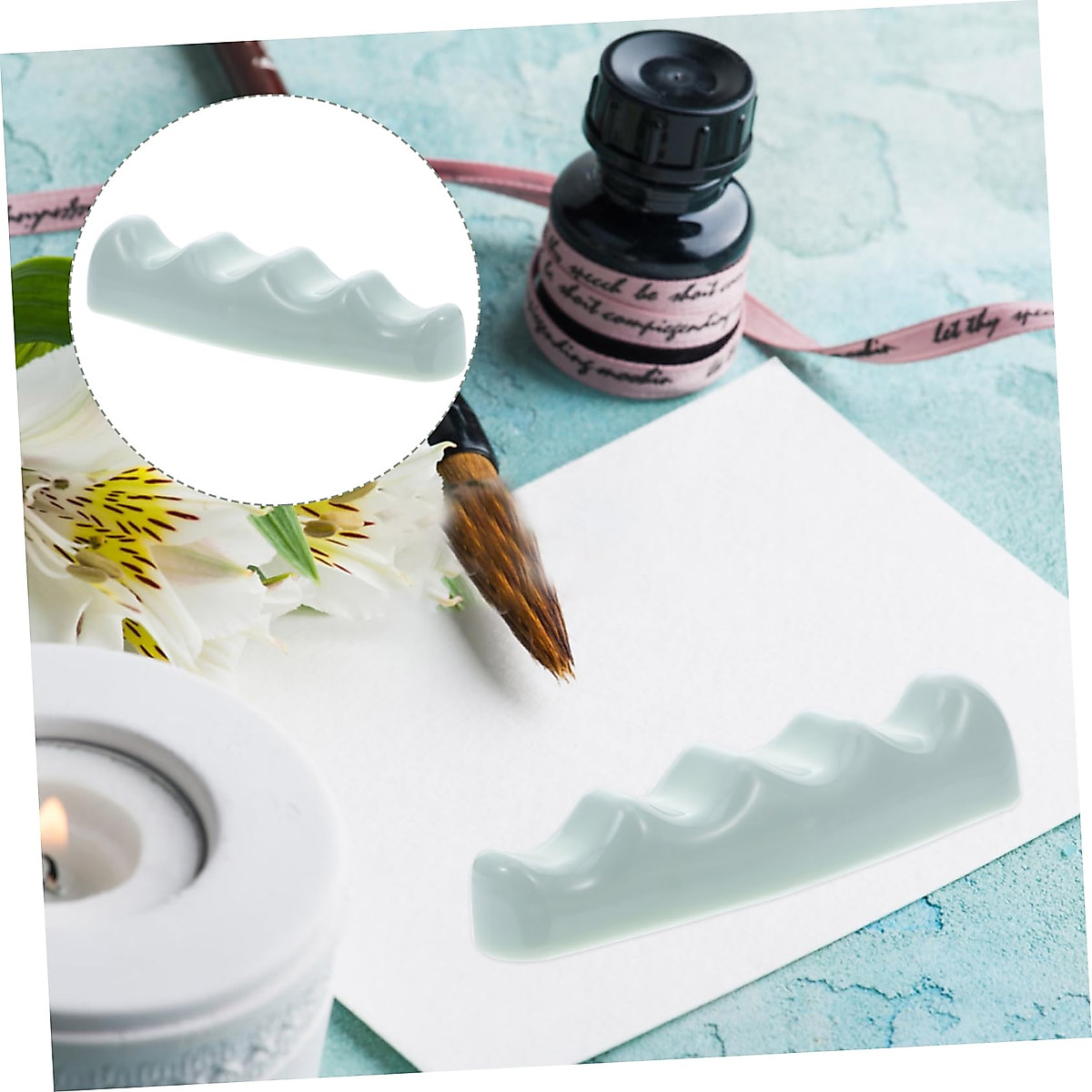 Imitation Jade Calligraphy Brush Holder Chinese Brush Rack Home Office Paint Brush Rest Organizer Chinese Calligraphy Practice Supplies