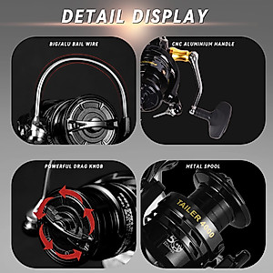 Fishdrops Fishing Reels Spinning, Lightweight Saltwater Spinning Reel High Speed Ultra Smooth Powerful with CNC Aluminum Spool Spinning Reels