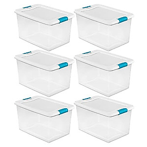 Sterilite 64 Quart Clear Plastic Stackable Storage Container Bin Box Tote with White Latching Lid Organizing Solution for Home & Classroom, 6 Pack
