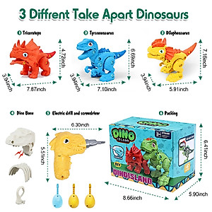 Dinosaur Toys for3 4 5 6 7 8 Year Old Boys, Take Apart Dinosaur Toys for Kids 3-5 5-7 STEM Construction Building Kids Toys with Electric Drill, Dinosaur Toy Party Birthday Gifts for Boys Girls