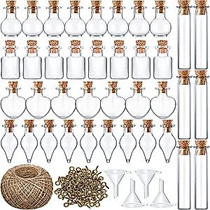 Geiserailie 50 Pieces Small Mini Glass Jars Bottle with Cork Stopper Tiny Wishing Bottles with Eye Screws Funnel and Rope Small Cork Clear Glass Bottle for DIY Crafts Bead Container (Mixed Style)