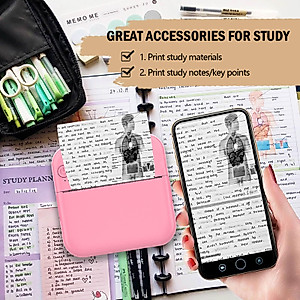 HUIJUTCHEN Inkless Mini Thermal Pocket Printer, Wireless Mini Sticker Printer with 10 Rolls Thermal Paper for iOS&Android, Portable Mini Photo Printer for Notes Journal Memo Photo Study, Pink