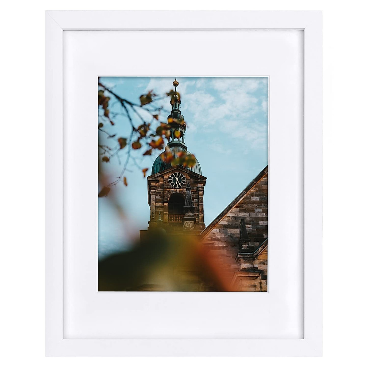 11x14 Real Wood Photo Frame - White Color - Mat for 8x10 Picture Included - Wall Mounting - Portrait/Landscape - Real Glass Panel - Classic Simple Design - Perfect for Group Shots, Family Photographs