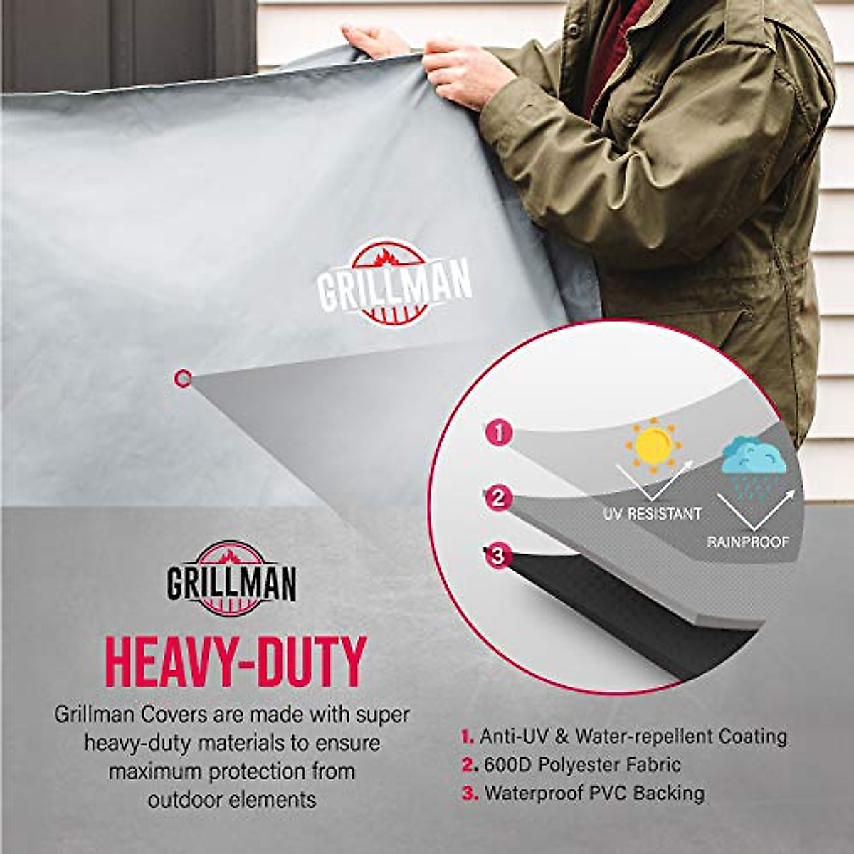 Grillman Premium Grill Cover for Outdoor Grill, BBQ Grill Cover, Rip-Proof, Waterproof, Top Heavy-Duty Large Grill Covers for Outside, Barbecue Cover & Gas Grill Covers (52" L x 26" W x 43" H, Gray)