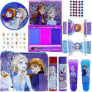 Disney Frozen - Townley Girl Super Sparkly Cosmetic Beauty Makeup Set For Girls with Clips, Press On Nail, Lip Gloss, Nail Stickers, Lip Balm, Nail Gems and Mirror For Parties, Sleepovers & Makeovers