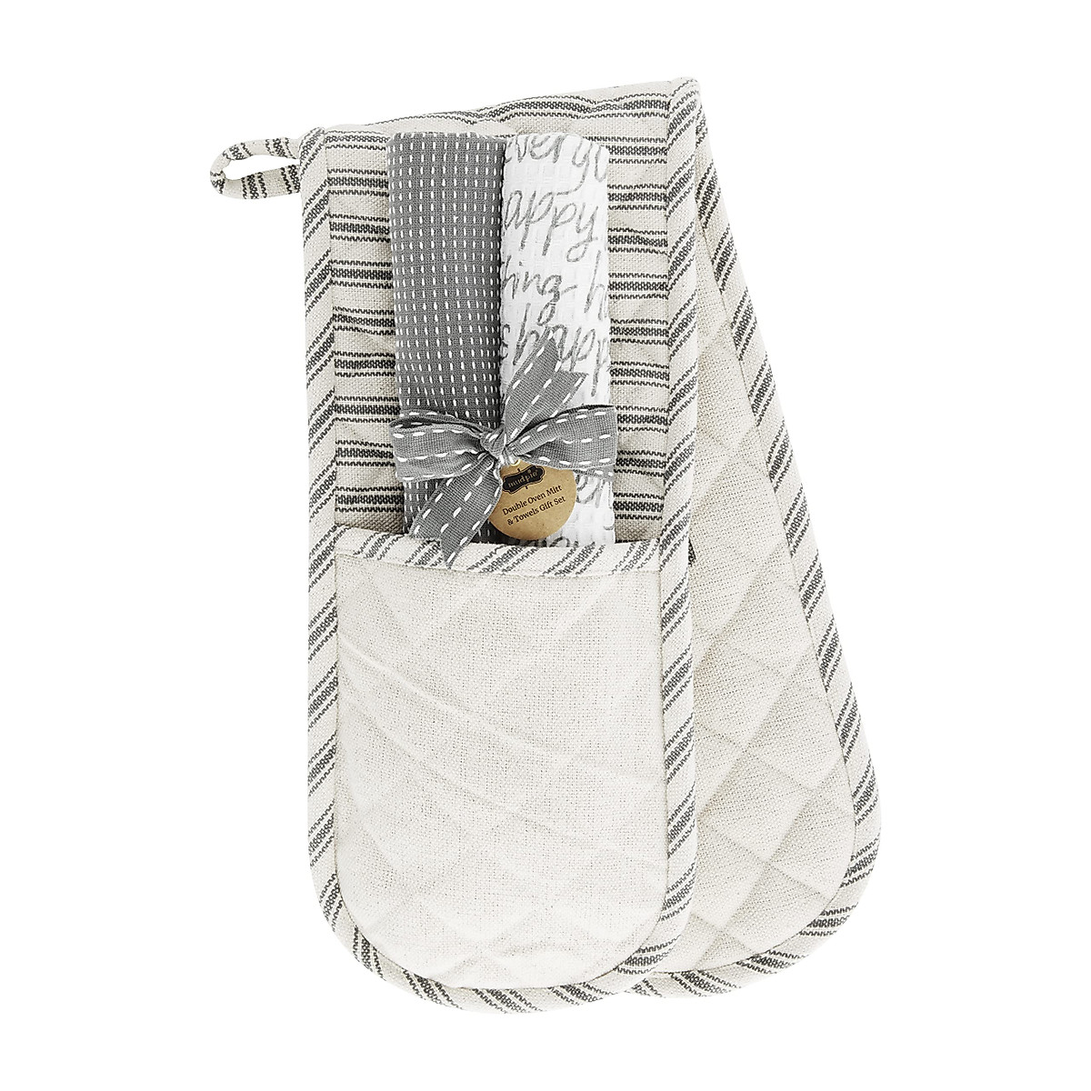 Mud Pie Happy Double Oven Mitt Set, 7 1/4" x 35"