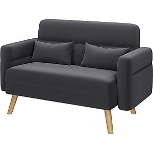Yaheetech 46" Small Modern Fabric Sofa Loveseat Mid Century 2 Seater Sofa Couch with Lumbar Pillows, Solid Wood Legs for Living Room, Small Space, Dorm, Office, Bedroom, Dark Gray