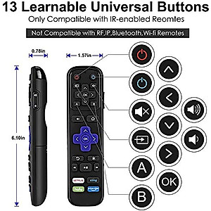 SofaBaton R2 Universal Remote for IR Devices, Replacement for Roku Remote Control,13 Extra IR Learning Power Volume/Mute/Button for TVs/Blu-ray/DVD/Cable/Satellite (Not Support WiFi/Bluetooth/RF)