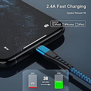 Essri 2Pack for iPhone Charger Cord 10FT, Lighting Cable 10 Feet to USB Charging Cable, Nylon Braided Charging Cord 10 Foot Compatible with iPhone 14 13 12 11 X XS XR 15 Pad - Blue