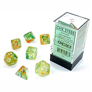 Chessex Nebula Polyhedral Dice Set Spring with White Luminary (7 dice), Various, 1 Count (Pack of 1)