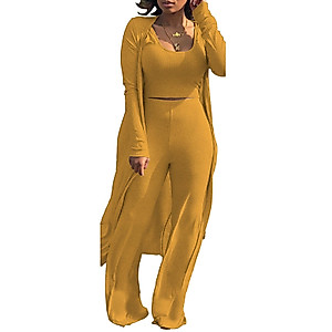 HANMAX Women's Tracksuit Winter Autumn Knitted Long-sleeved Blazer Coat Tank Long Pants Three Piece Sets Outfit