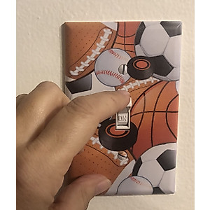 Kids Sports Decor Light Switch Cover Plate Soccer, Football, Baseball, Hockey Decorative Nursery Teen Toddler Room Bedroom Bathroom Playroom DIY Wall Decoration (Sports)