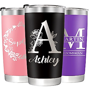 Personalized Tumbler with Engraved Name - 21 Designs Double Wall Insulated with Slider Lid 20oz Coffee Tumbler- Personalized Gift for Birthday Christmas for Men Women