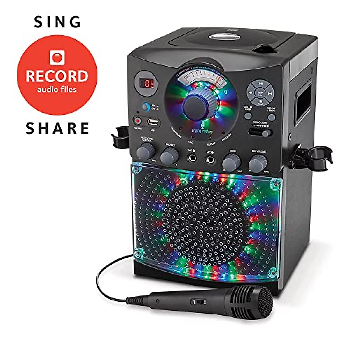Singing Machine SML385UBK Bluetooth Karaoke System with LED Disco Lights, CD+G, USB, and Microphone, Karaoke Machine for Kids and Adults, Black [Amazon Exclusive]