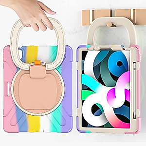 MEEgoodo Case for iPad Air 13 inch (M2) 2024 & iPad Pro 12.9 Case 6th/5th/4th/3rd Generation 2022 2021 2020 2018, Tablet Cover with Pencil Holder/Rotating Stand/Shoulder Strap for Kids, Colourful Pink