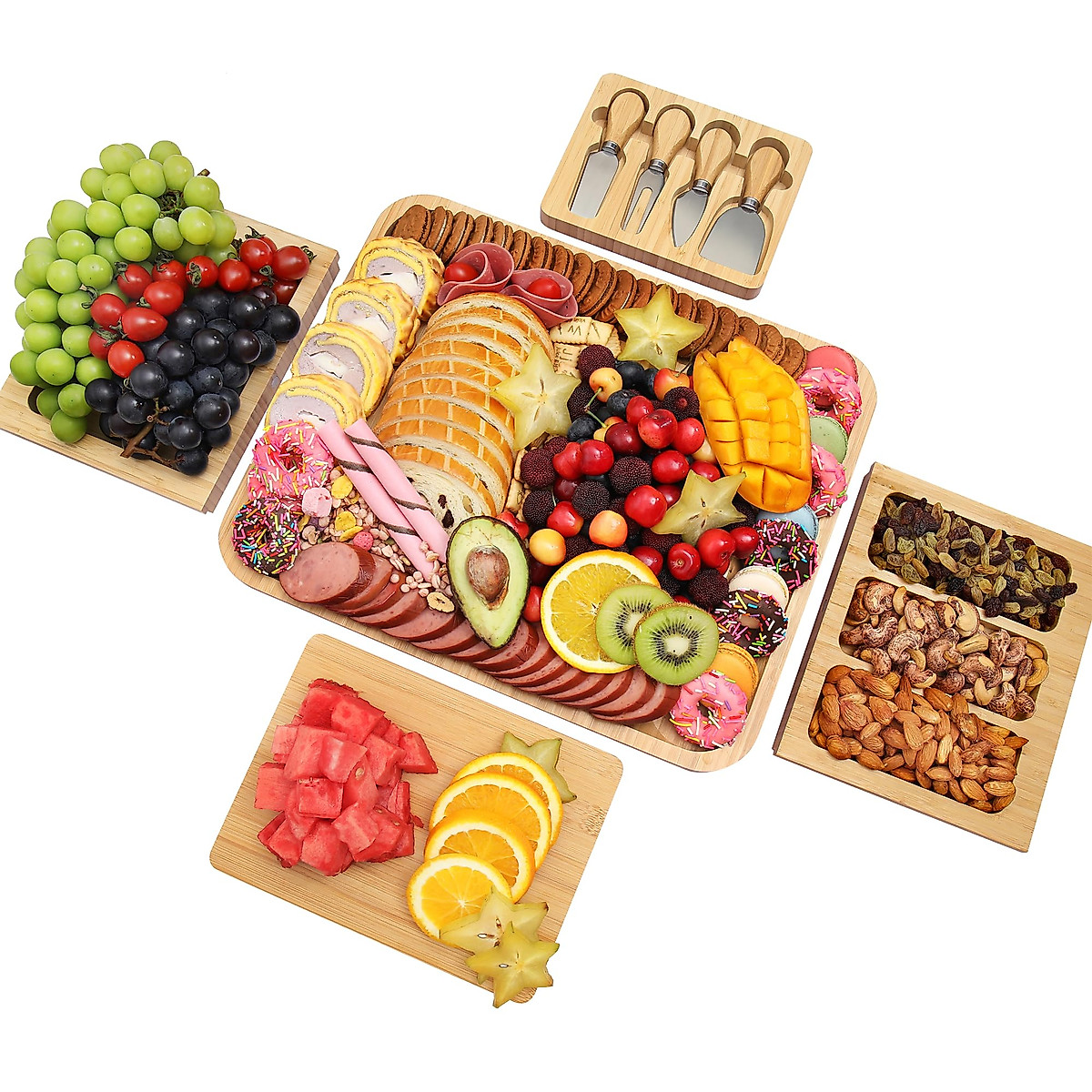 Charcuterie Boards Set Bamboo Cheese Board Unique Mothers Day Gifts for Mom House Warming Gifts New Home, Wedding Gifts for Couple, Bridal Shower Gift