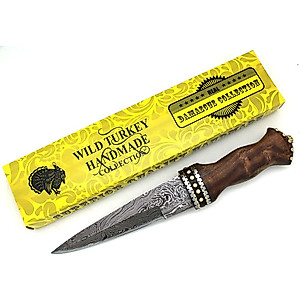 Wild Turkey Handmade Custom Real Damascus Collection Scottish Outdoor Hunting Knife (Brown)