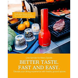 FinaMill – Award Winning Battery Operated Pepper Mill & Spice Grinder in One, Adjustable Coarseness, Ceramic Grinding Elements, One Touch Operation with LED Light, includes 2 Quick-Change ProPlus Pods