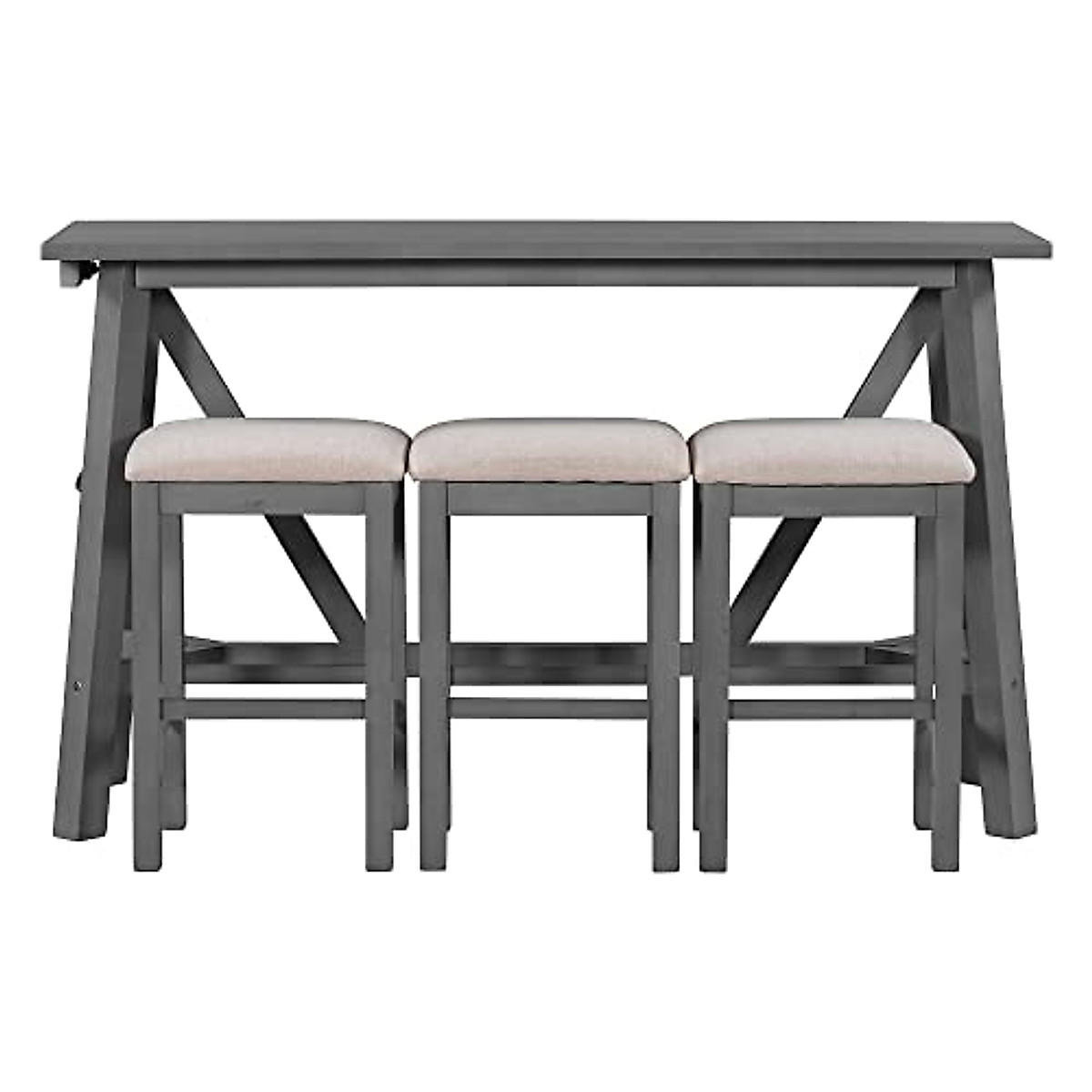 RuiSiSi 4 Piece Counter Height Bar Table Set Farmhouse Counter Height Dining Room Table Set with 3 Bar Stools, Gray