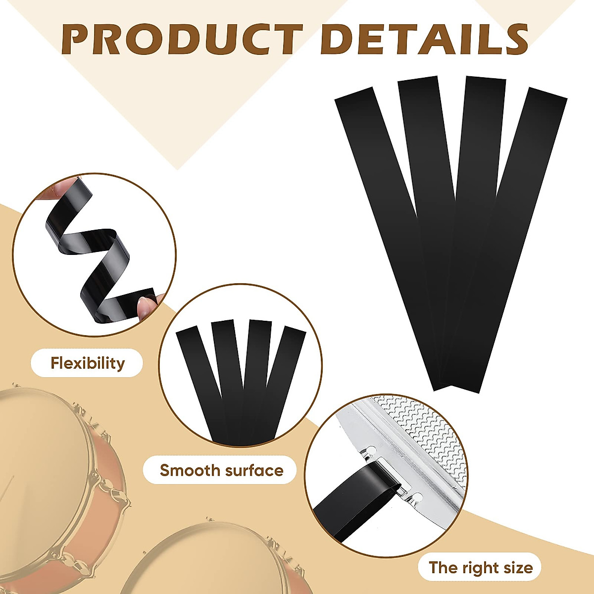 4 Pcs Polyester Film Straps Black Snare Wire Snare Drum Wire Snare Strip Snare Wire Trapping Kit Snare Wire Belt for 14 Inch Snare Drum