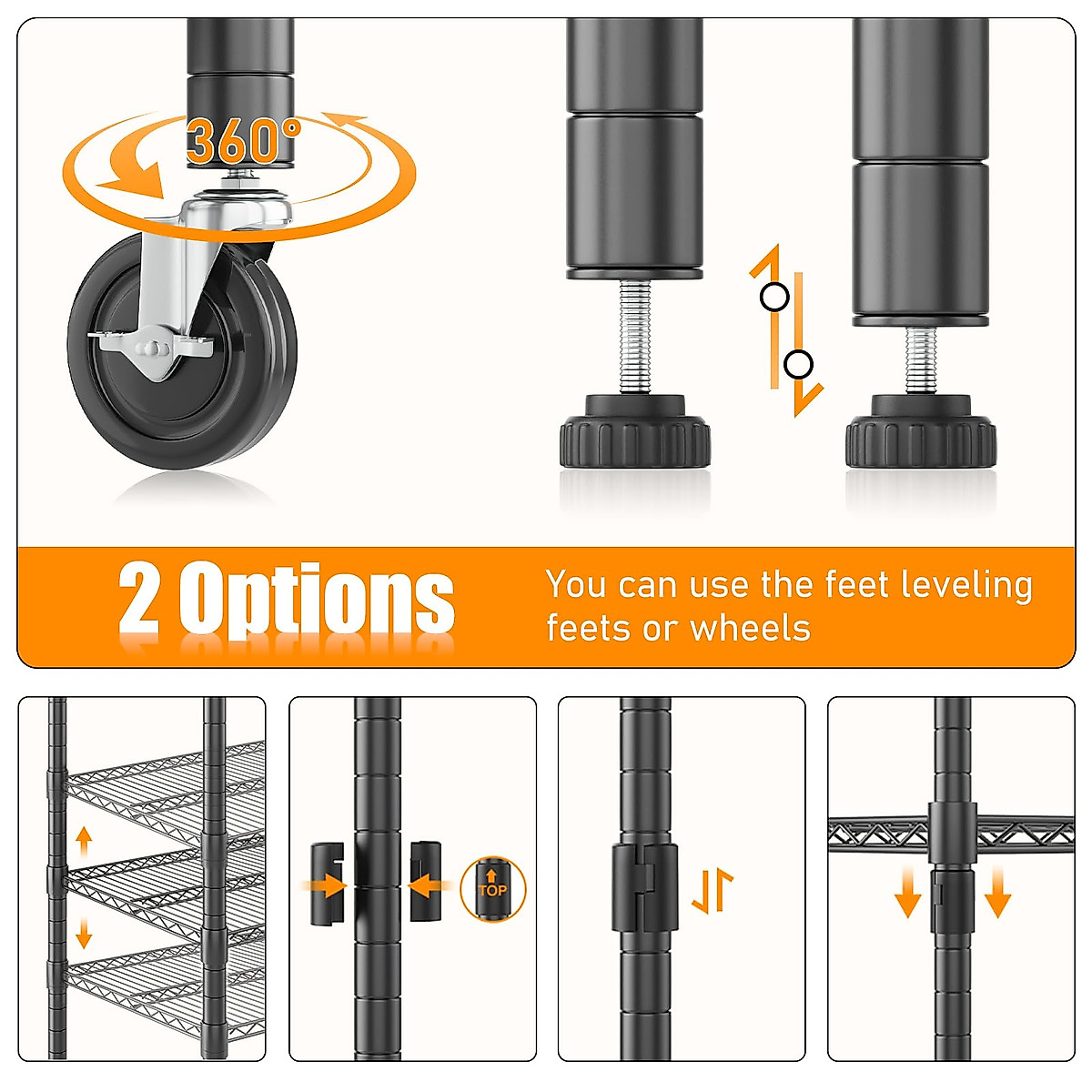 Himimi 18" D×36" W×82" H Storage Shelves with Wheels Metal Wire Shelving Unit 5 Tier Adjustable Shelving Heavy Duty Garage Shelf Organizer Rack Loads 2000LBS，Black