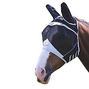 Fly Guard Fine Mesh Horse Fly Mask with Ears (Black, Full)