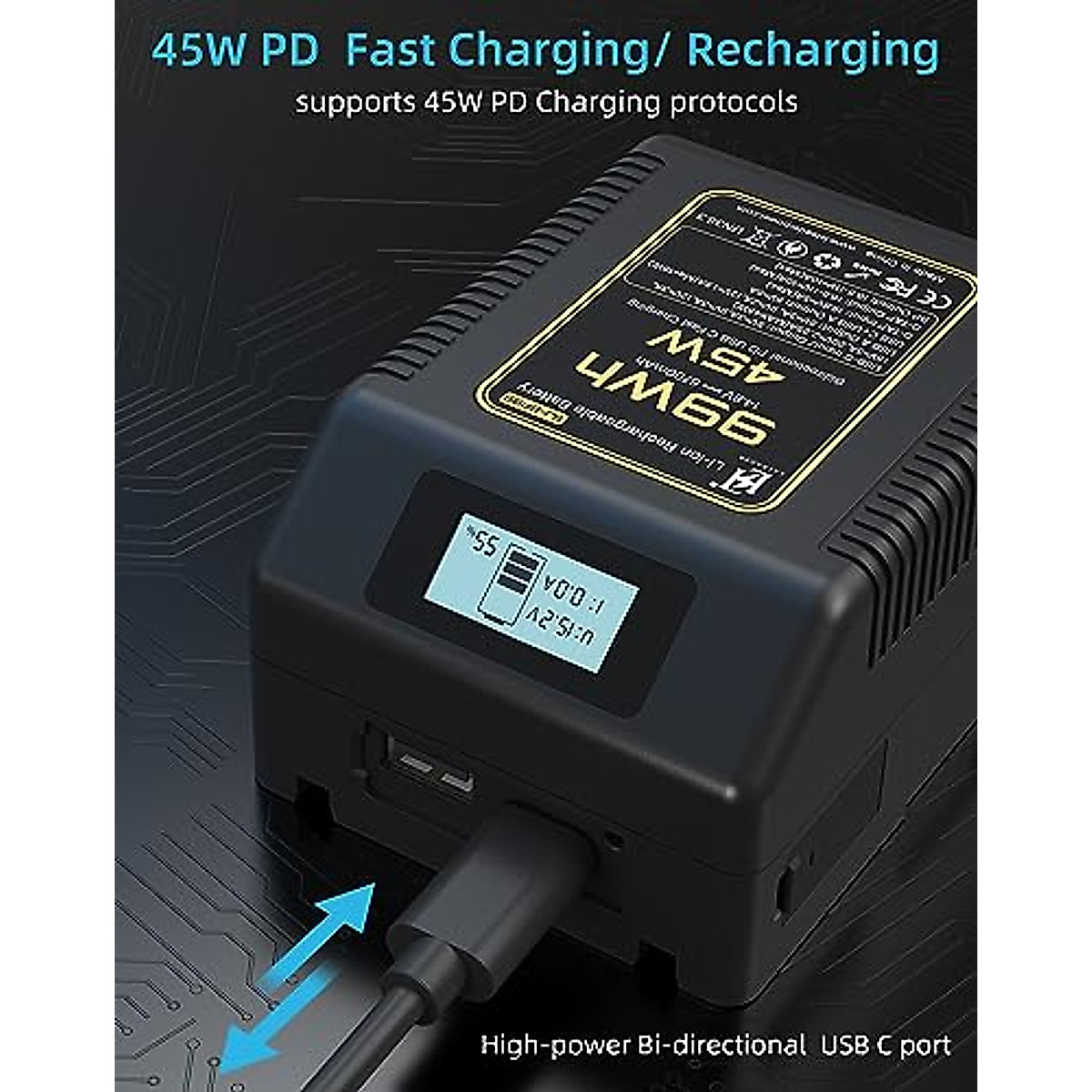LL LALEADER V Mount Battery 99Wh 6700mAh 14.8V V-Lock Rechargeable Battery 45W PD USB C Fast Charging with BP D-TAP USB-A Multi Outputs for Camera Camcorder Monitor Video Light (99Wh)