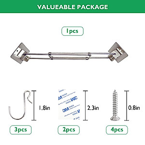 1 Pack Rv Shower Corner Storage Bar with 3 S-Hooks-Adjustable Stainless Steel Rod Bathroom Shelf Retainer Bars Stick On Rv Organization and Storage Accessories Inside Camper Travel Trailer Must Haves