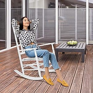 VINGLI Wooden Rocking Chair Outdoor, Patio Rockers with High Back, Support 450 LBS Rocking Chairs, for Porch, Patio, Balcony, Garden, Yard (White, 1 PC)
