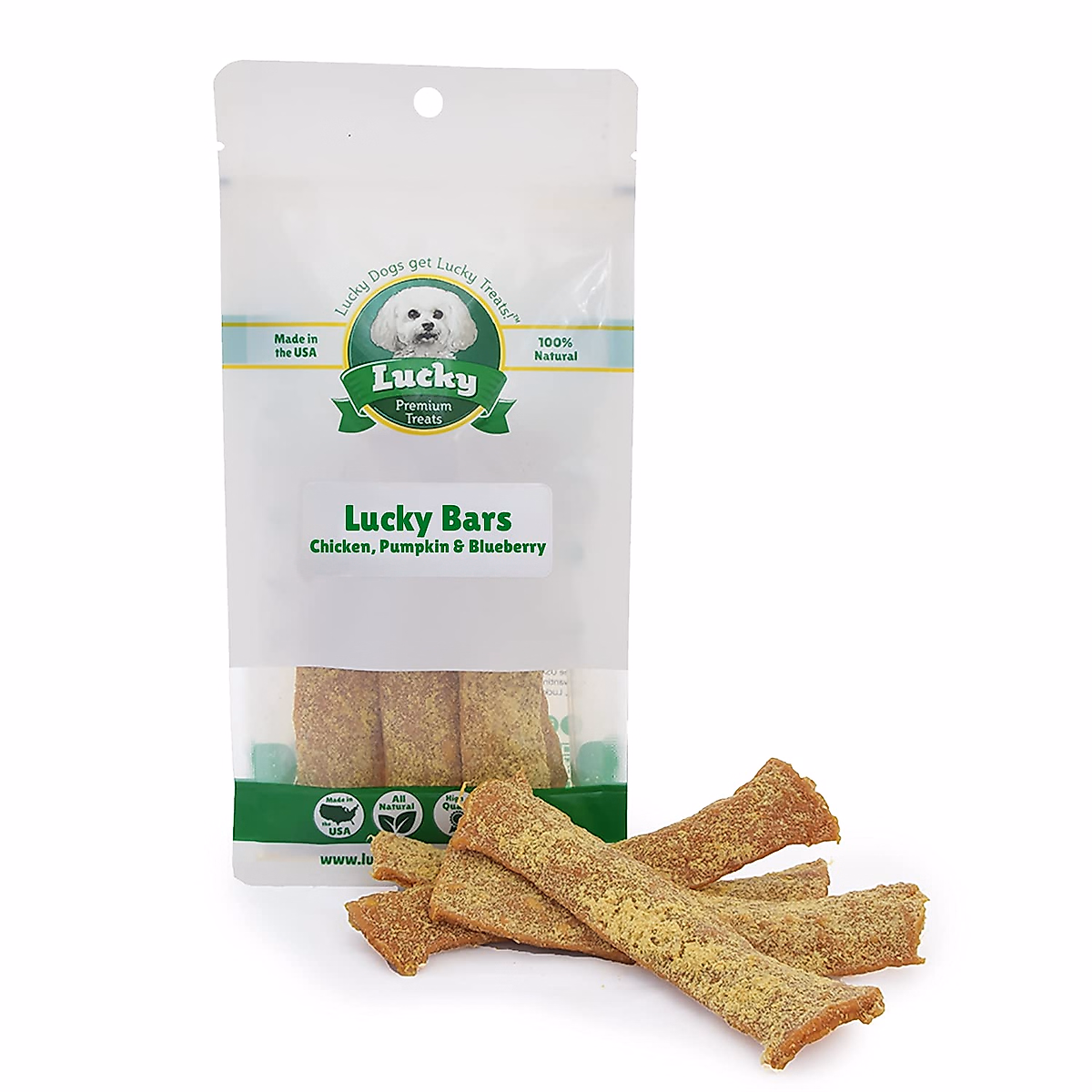 Lucky Premium Treats Lucky Chicken Bars – Jerky Dog Treats with Chicken, Pumpkin, and Blueberry in Flavor-Packed Bars, Chicken Treats for Small to Large Dogs (6 Bars)