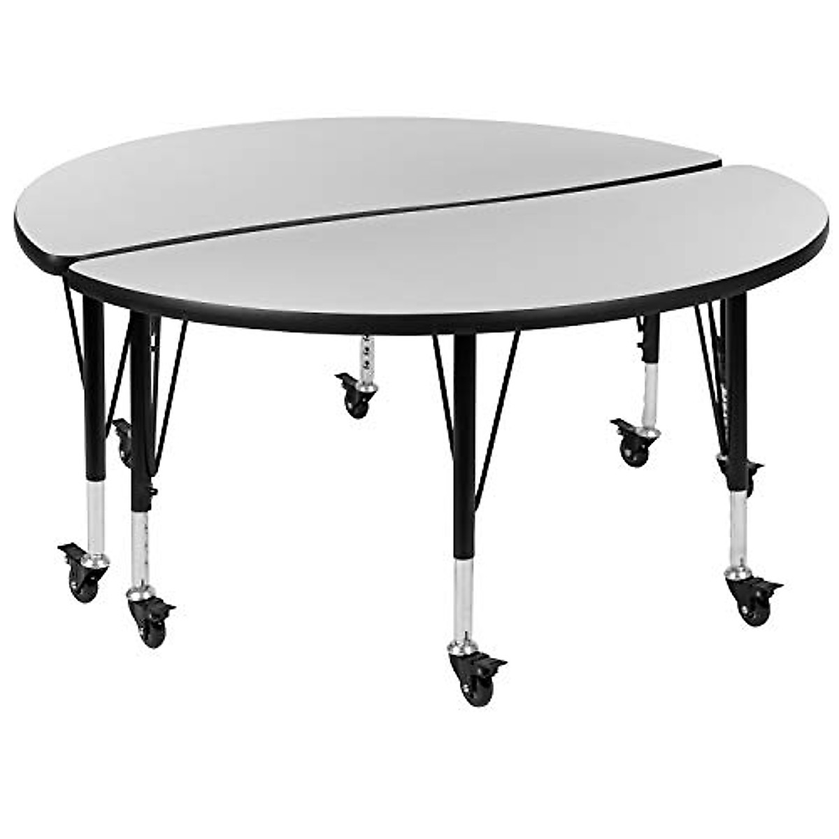 Flash Furniture Emmy 2 Piece Mobile 47.5" Circle Wave Flexible Grey Thermal Laminate Kids Adjustable Activity Table Set
