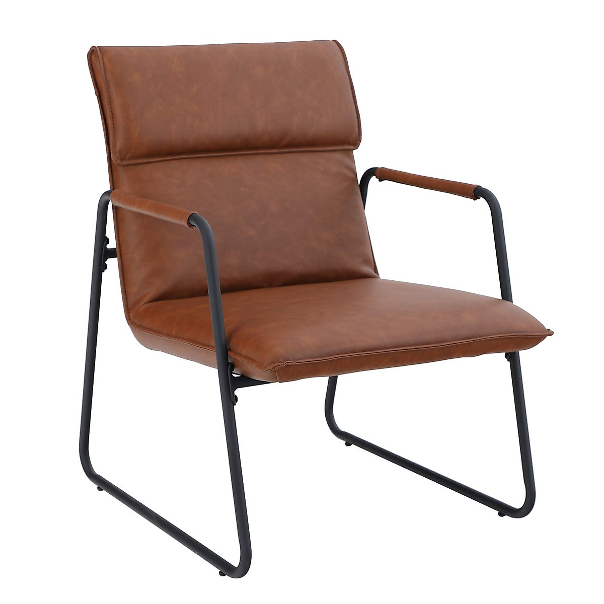 ALPHA HOME Living Room Accent Chair Sofa Chair Lounge Chair with Metal Leg for Home Office Study Living Room Vanity Bedroom,Brown