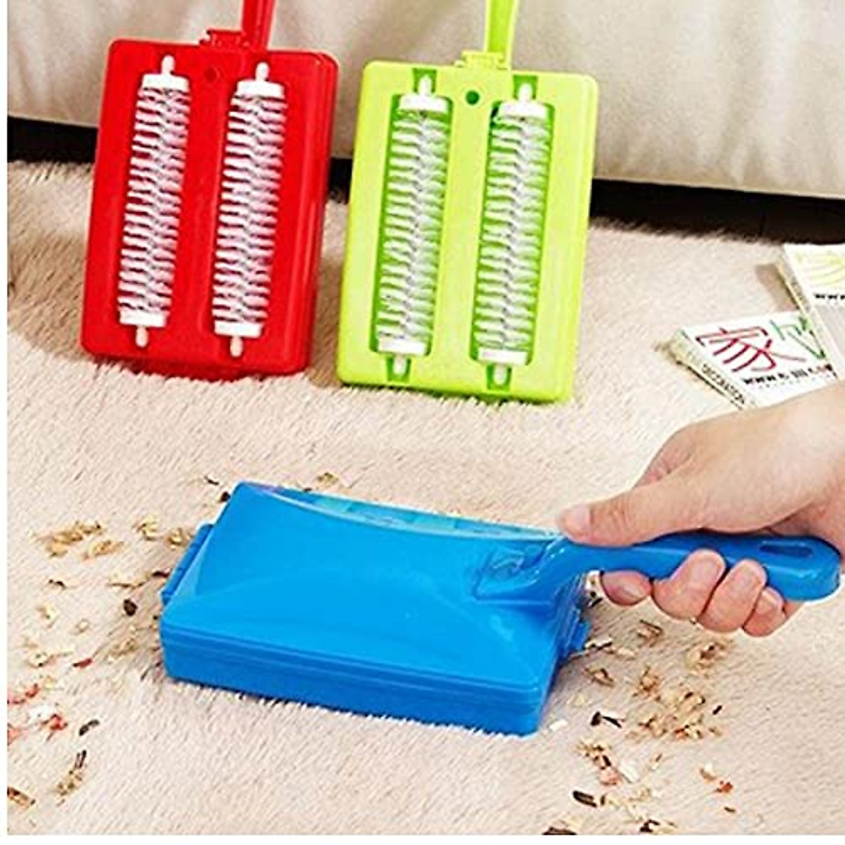 Pinicecore Carpet Table Brush Plastic Double Brush Handheld Sweeper Crumb Dirt Cleaner Roller Tool Home Cleaning Brushes Random Color