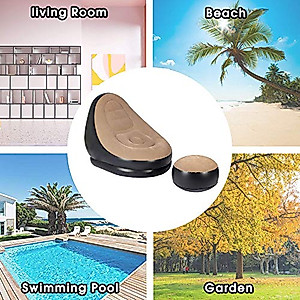 Inflatable Lounge Chair with Ottoman Blow Up Chaise Lounge Air Lazy Sofa Set Flocked Couch