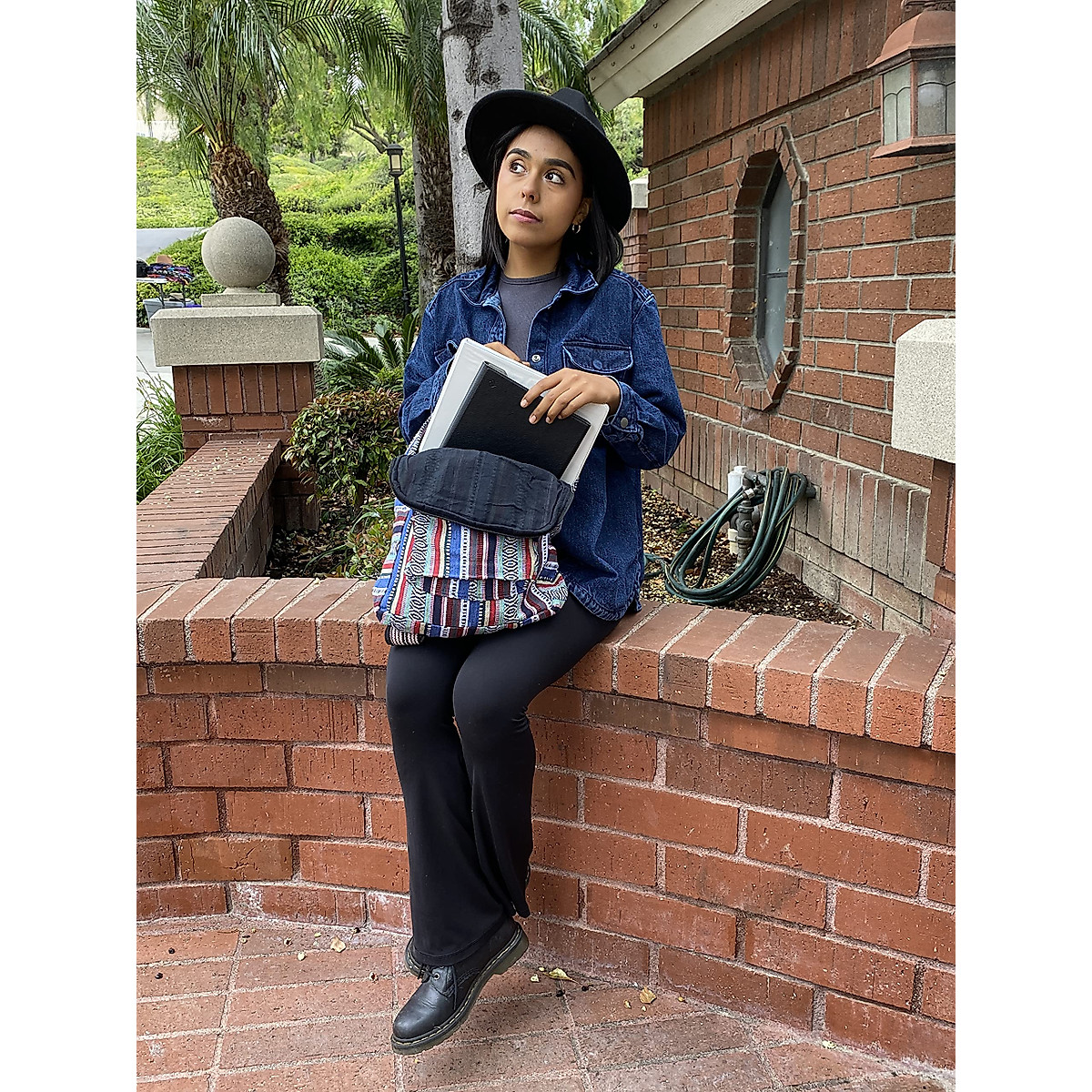 Unisex Blue Woven Cotton Ethnic Hippie Backpack or Daypack By Original Collections