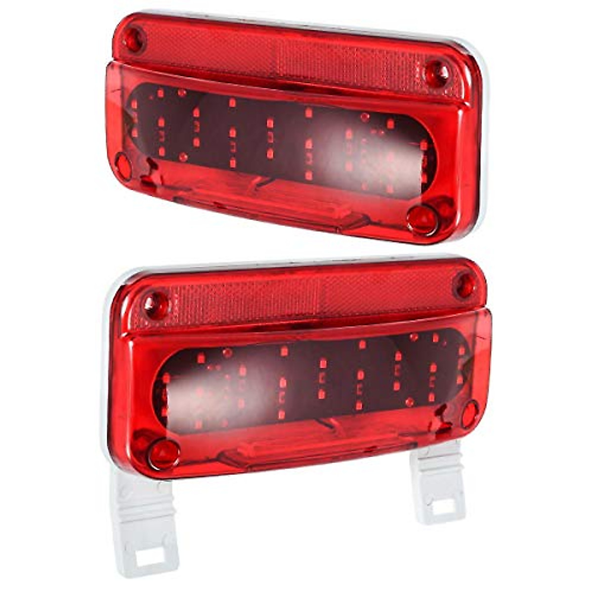 Partsam Rectangular Red LED RV Camper Trailer Stop Turn Brake Tail Lights White License Plate Light 49 LED with License Bracket Holder and White Base 12V Sealed w Reflex Surface Mount (Left + Right)