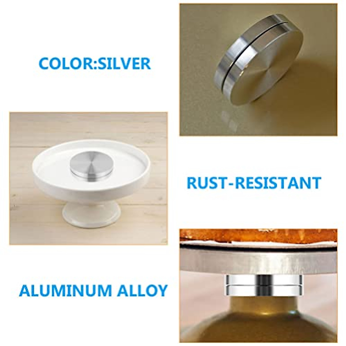 DOITOOL 3pcs Turntable Shaft Tabletop Accessories Cake Turntable Cake Stand Glass Round End Table Glass Tops Adapter for Glass Table to Rotate Non-Slip Mat Desktop Aluminum Alloy
