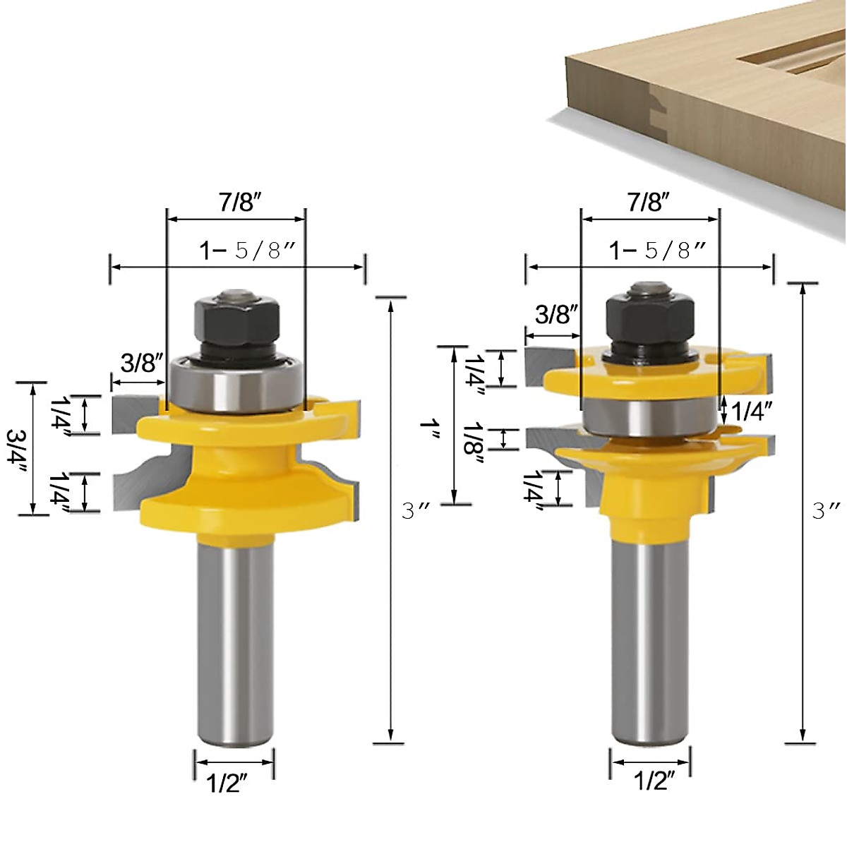 APLUS 3Pcs Ogee Rail & Ogee Raised Panel Router Bit Set [ 1/2-Inch Shank ], Wood Milling Cutter Woodworking Tool