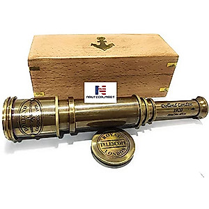 Pirate Brass Telescope, Spyglass Collapsible Monocular Decorative Telescope with Glass Optics for Travel, Hiking, Hunting, Navigation with High Resolution, with Lid and Antique Finish