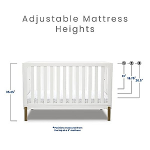 Delta Children Hendrix 4-in-1 Convertible Crib, Greenguard Gold Certified, Bianca White/Bronze