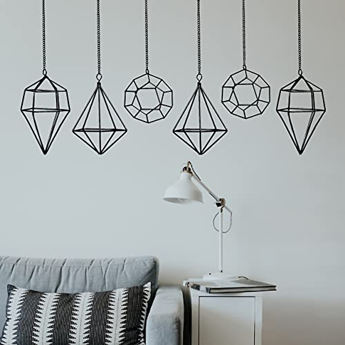 libproqia Small Air Plants Hanging Holders Wire Airplants Planter Hanger Black Geometric Metal Himmeli 6pcs Tillandsia Air Fern Display Holders for Hanging Air Plants