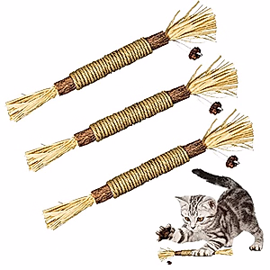 ELOPAW 3 Pack Silvervine Sticks Cat Toys for Indoor Cats Interactive Silvervine for Cats Catnip Toys for Indoor Cats Chew Toy for Cat Teeth Cleaning Kitten Teething