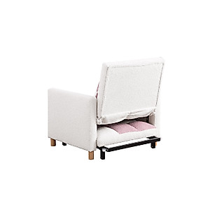 Lakifun 3-in-1 Single Convertible Chair Bed,Single Sleeper Sofa Chair Bed with Pillowand Pocket, Multi-Functional Sleeper Chair Livingroom Chair with Teddy Fabric (White&Pink)