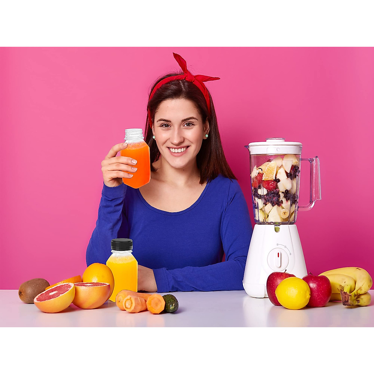 10 Pcs 8 oz Plastic Juice Bottle Reusable Transparent Bulk Beverage Containers with Black Lids for Juice, Drinking Milkshake Tea, Milk, Juicing Smoothie Water and Other Beverages, Fridge Storage