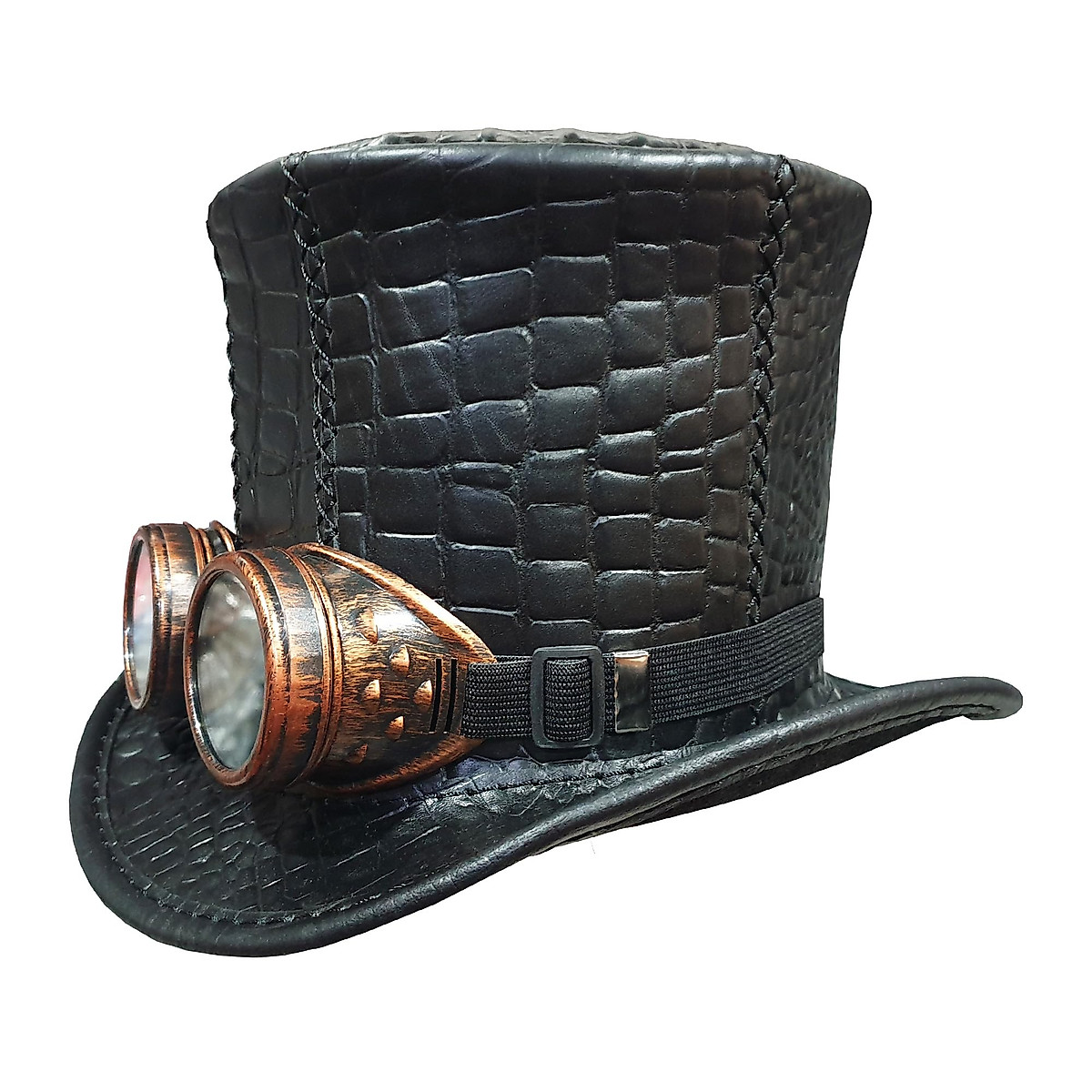 Steampunk MadHatter Leather Top Hat (X-Large, Steampunk Googles)