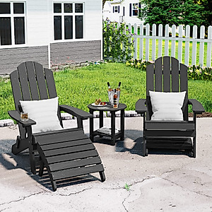 MXIMU Folding Adirondack Ottoman, Plastic Adirondack Footstool, Premium All Weather Ottoman for Adirondack Chairs, Wide Use in Backyard, Garden, Lawn, Porch, Poolside (Black)