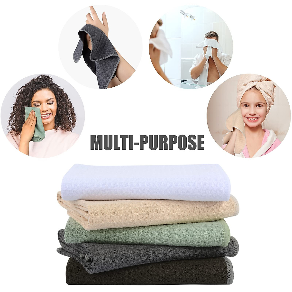 SINLAND Waffle Washcloths Microfiber Facial Cloths Soft Makeup Remover Cloths Ultra Thin Quick Drying Exfoliating 6 Pack White