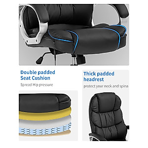 Office Chair Massage Desk Chair High Back Adjustable Ergonomic Computer Chair with Lumbar Support Headrest Armrest Task Chair Rolling Swivel PU Leather Executive Chair, Black