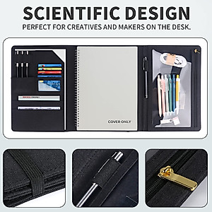 Trifold Cover for Rocketbook Fusion, Panda, Everlast, Letter Size, Multi A4 Size Notebook Case with Pen Loop, Waterproof Fabric, Zipper Pocket, Business Card Holder, 8.5" x 11"inch (Black)